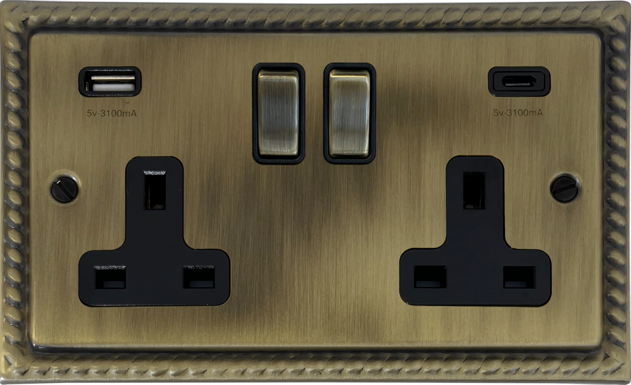 MLAB3911 | Monarch Light Antique Brass Socket with USB (2 Gang/USB-A ...
