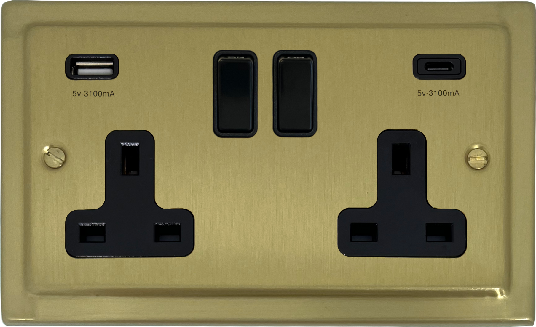 TSB911B | Trimline Satin Brass Double Socket with USB (USB-A and USB-C ...