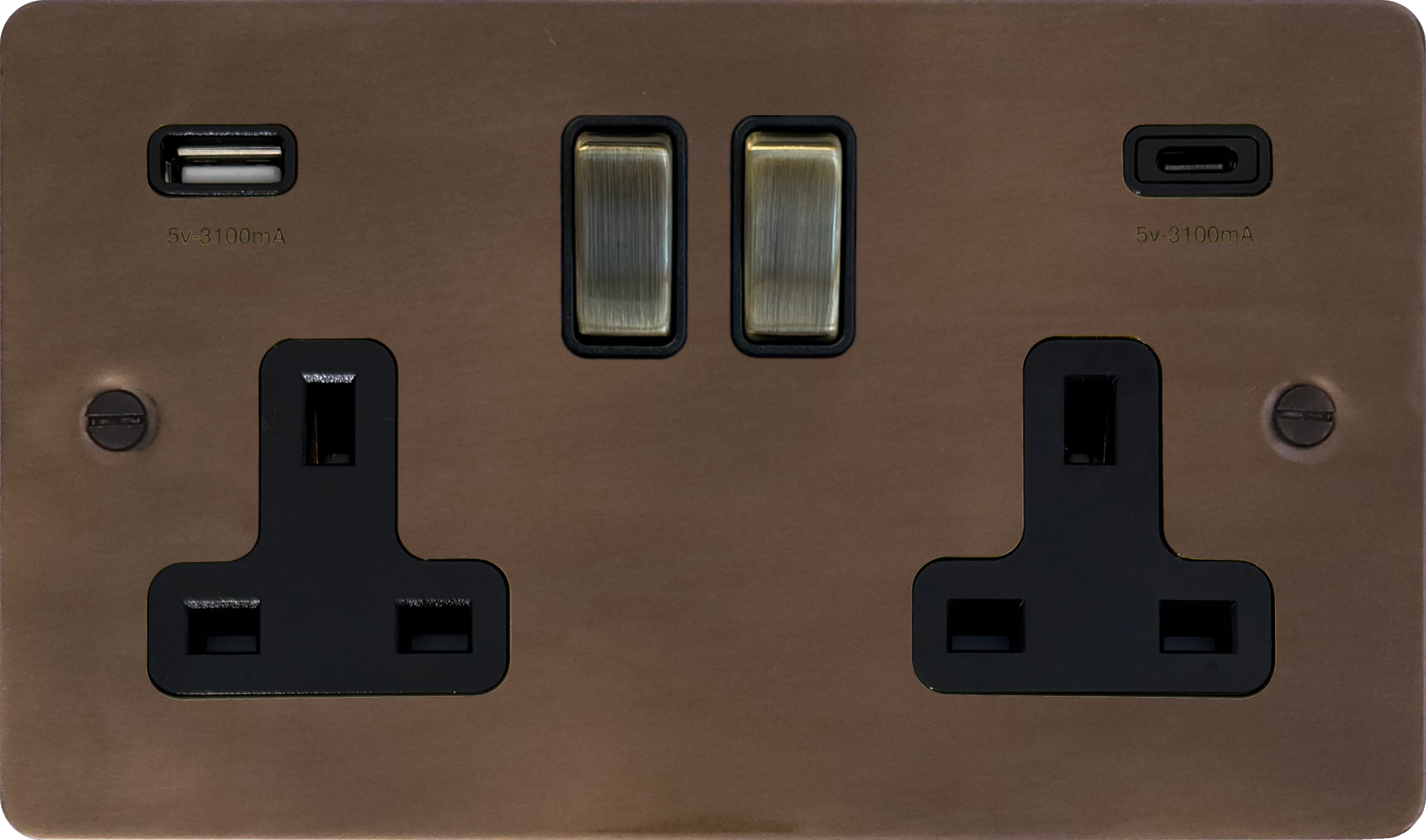 FMBZ3911-AB | Flat Medium Bronze Double Socket (2 Gang/USB-A and USB-C ...